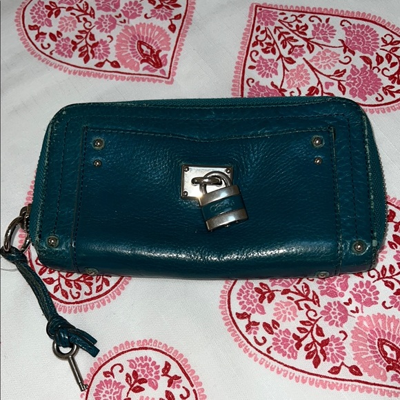 Chloe | Bags | Chloe Teal Leather Paddington Wallet With Metallic Clasp ...